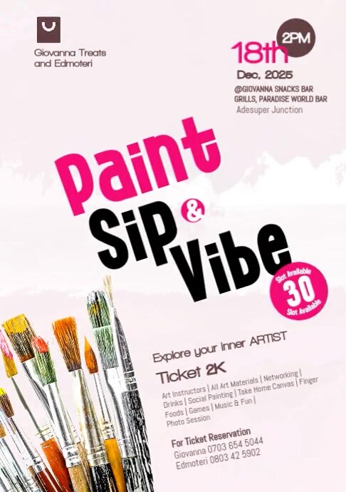White Pastel Paint Sip And Vibe Sale Poster A3 Template | PosterMyWall