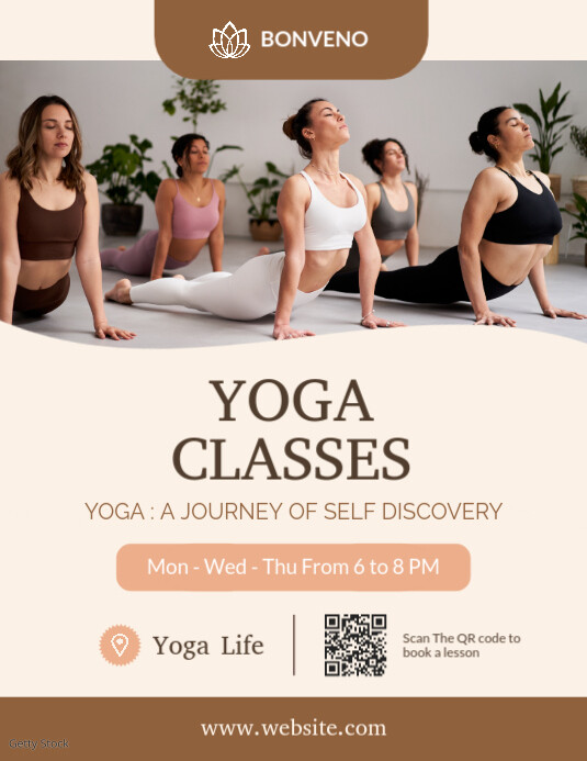 White Pastel Pink And Brown Yoga Classes Advertisement Flyer 2024 2025 ...