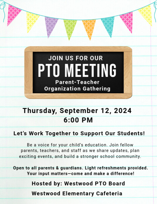 White Pastel Pto Meeting Flyer (us Letter) Template | PosterMyWall