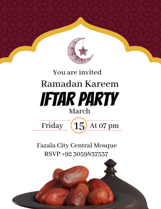White Pastel Ramadan Kareem Iftar Party Invitation Cards Flyer (us Letter) Template | PosterMyWall