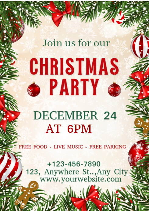 White Pastel Red And Green Christmas Party Template A4 | PosterMyWall