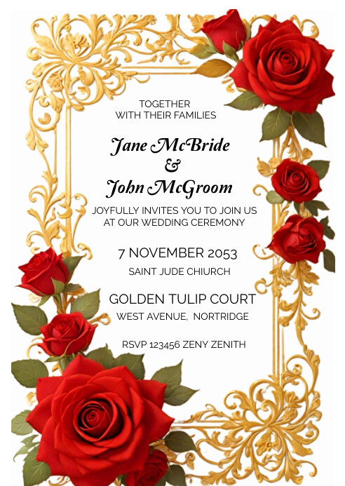 Modèle White Pastel Red Wedding Card A6 | PosterMyWall
