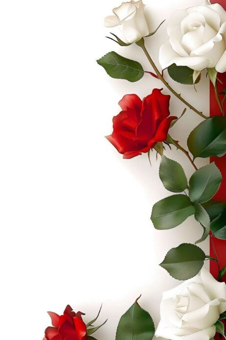 White Pastel Roses And Paper Valentines Card Poster Template | PosterMyWall