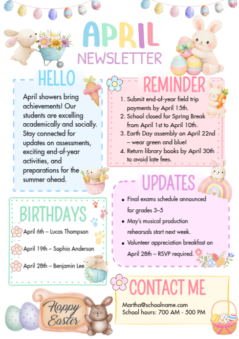 White Pastel School Newsletter A4 Template | PosterMyWall