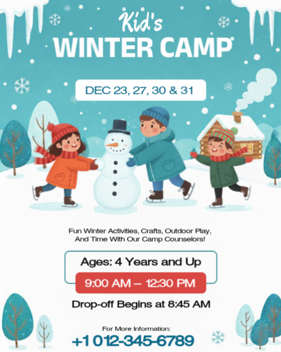 White Pastel Snowy Kid's Winter Camp Flyer Template - Instagram ...