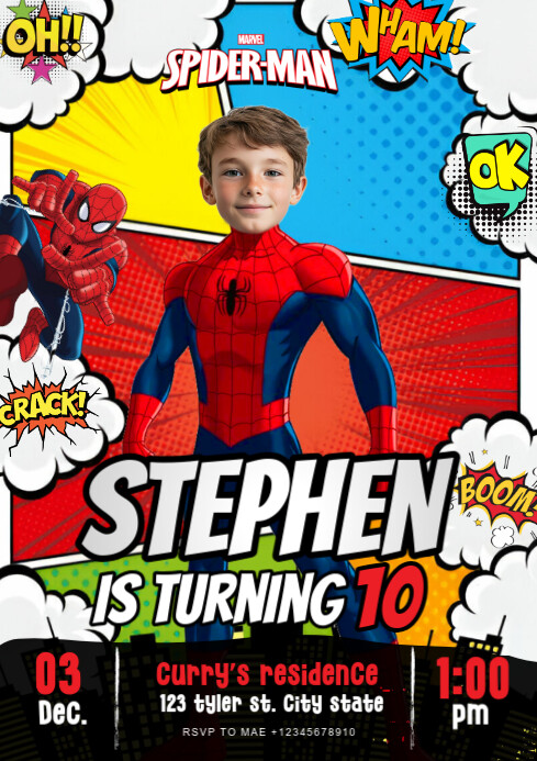 White Pastel Spider Man Birthday A4 Template | PosterMyWall