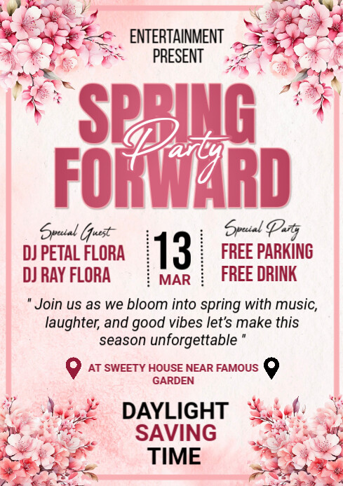 Copy of White Pastel Spring Forward Party A4 | PosterMyWall
