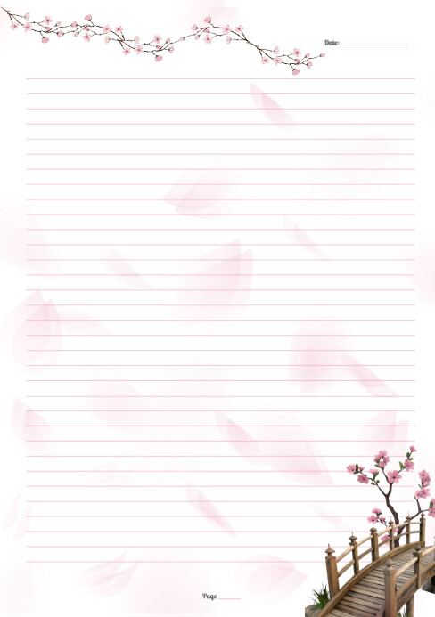 White Pastel Spring Sakura Notepad A5 Template | PosterMyWall