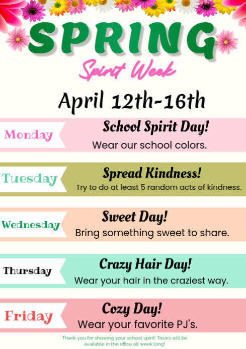 Copy of White Pastel Spring Spirit Week A4 | PosterMyWall