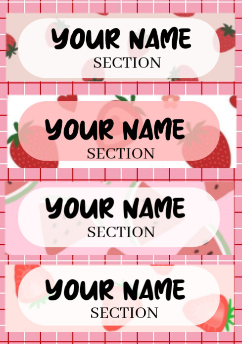 Copy of White Pastel Strawberry Aesthetic Nametags A4 | PosterMyWall