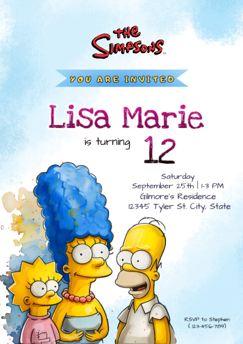 Plantilla de White Pastel The Simpsons Birthday A4 | PosterMyWall