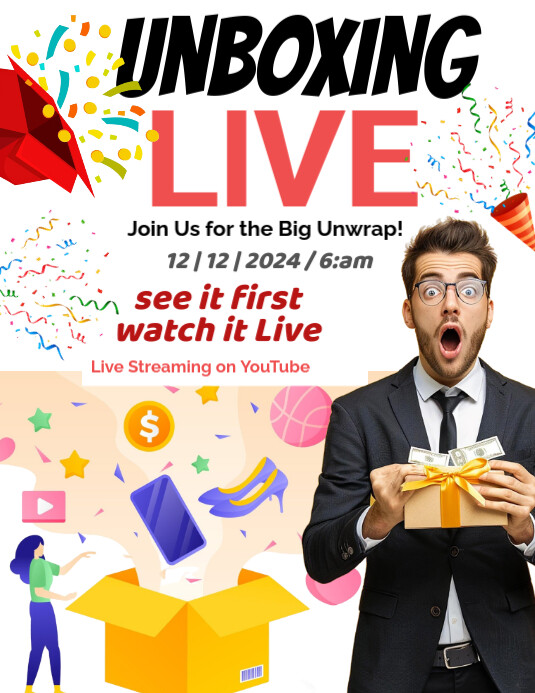 Modèle White Pastel Unboxing Live Event Flyer (us Letter) | PosterMyWall