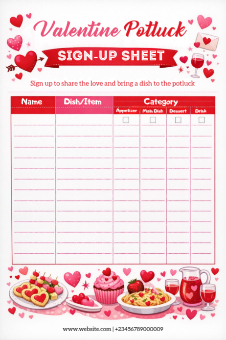 White Pastel Valentine Potluck Sign-up Poster Poster Template ...