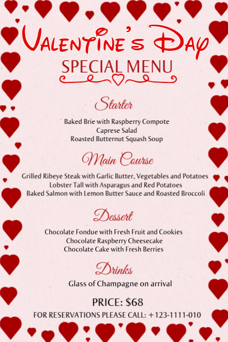 White Pastel Valentine Special Menu Poster Template | PosterMyWall
