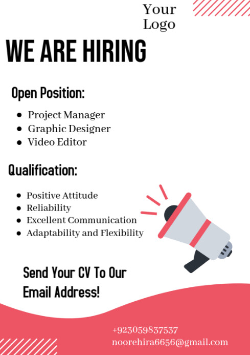 White Pastel We Are Hiring Job Banners A4 Template | PosterMyWall