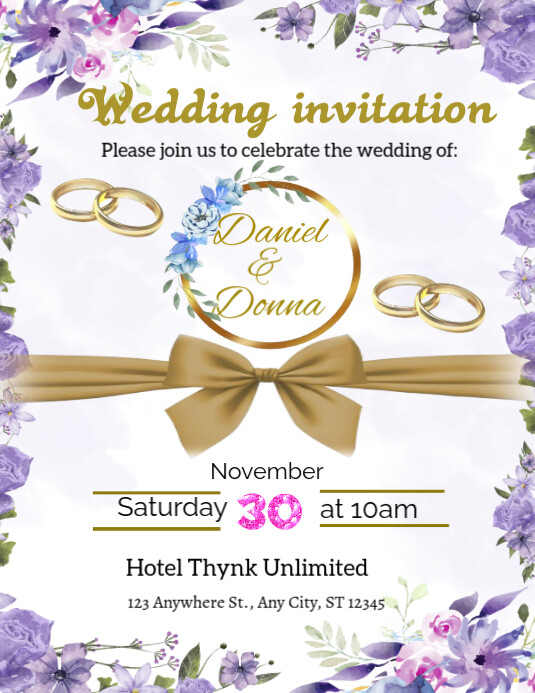 White Pastel Wedding And Party Invitation Flyer (us Letter) Template ...