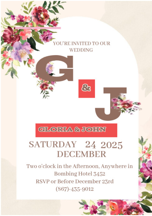 White Pastel Wedding Card A5 Template | PosterMyWall