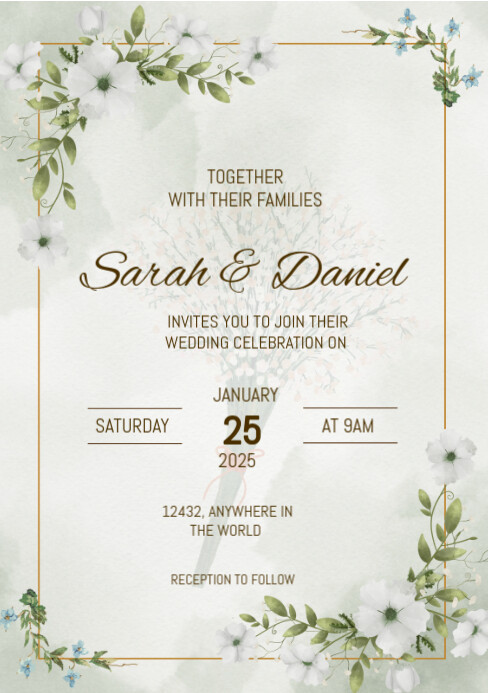 White Pastel Wedding Invitation A4 Template | PosterMyWall