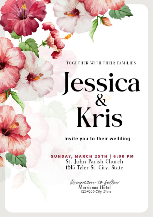 White Pastel Wedding Invitation A4 Template | PosterMyWall