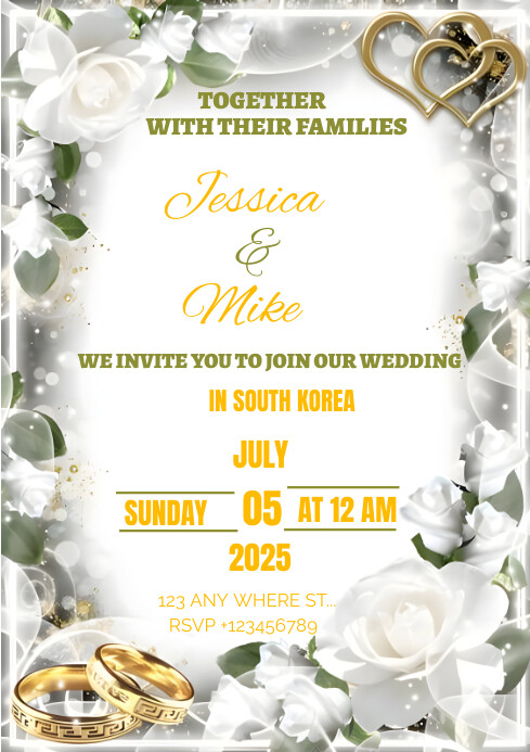 White Pastel Wedding Invitation A4 Template | PosterMyWall