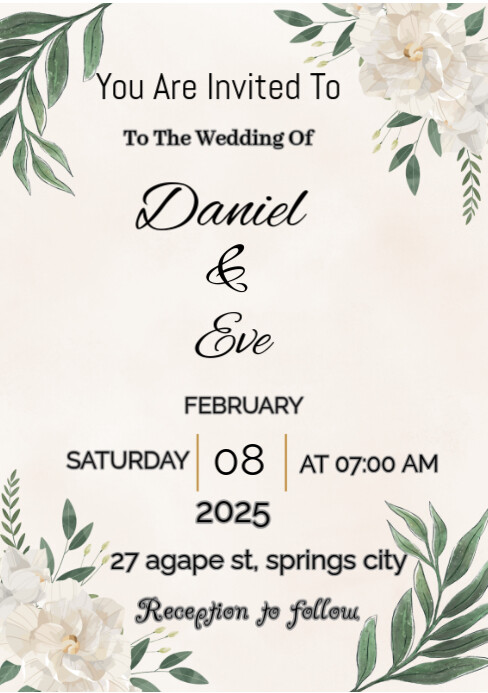 White Pastel Wedding Invitation A5 Template | PosterMyWall