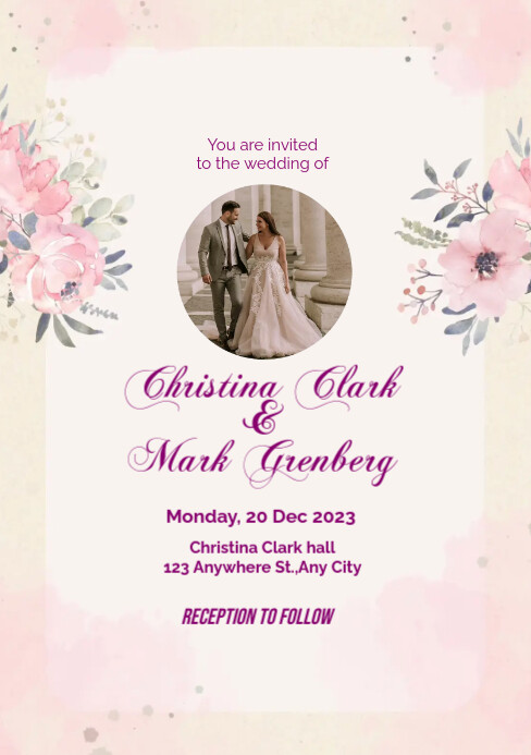 Copy of White Pastel Wedding Invitation A5 | PosterMyWall