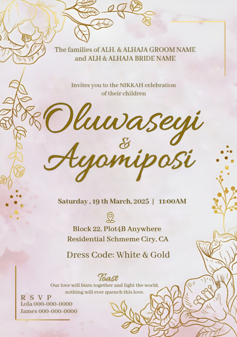 White Pastel Wedding Invitation A5 Template | PosterMyWall