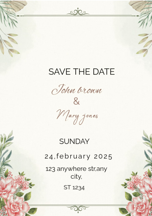 White Pastel Wedding Invitation Card A5 Template | PosterMyWall