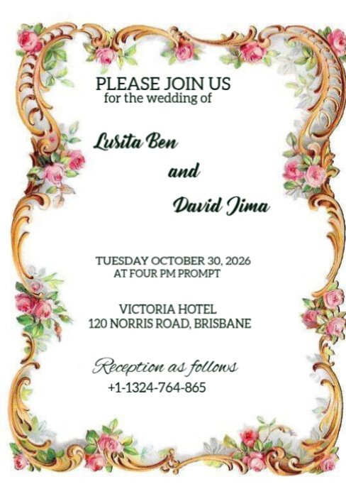 White Pastel Wedding Invitation Card A6 Template | PosterMyWall