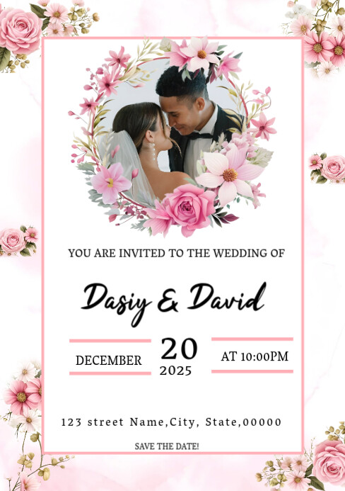 White Pastel Wedding Invitation Card Design(save The Date) A5 Template ...