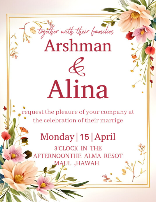 White Pastel Wedding Invitation Card Flyer (us Letter) Template ...