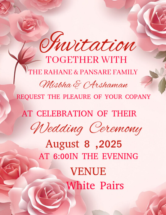 White Pastel Wedding Invitation Card Flyer (us Letter) Template ...