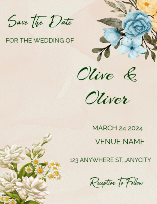 White Pastel Wedding Invitation Card Flyer (us Letter) Template ...