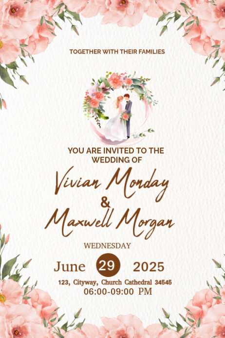 White Pastel Wedding Invitation Cards Poster Templat | PosterMyWall