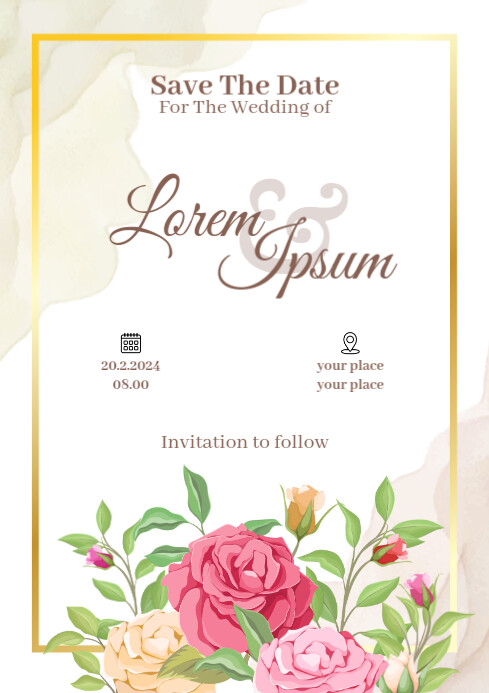 White Pastel Wedding Invitation Template A4 | PosterMyWall