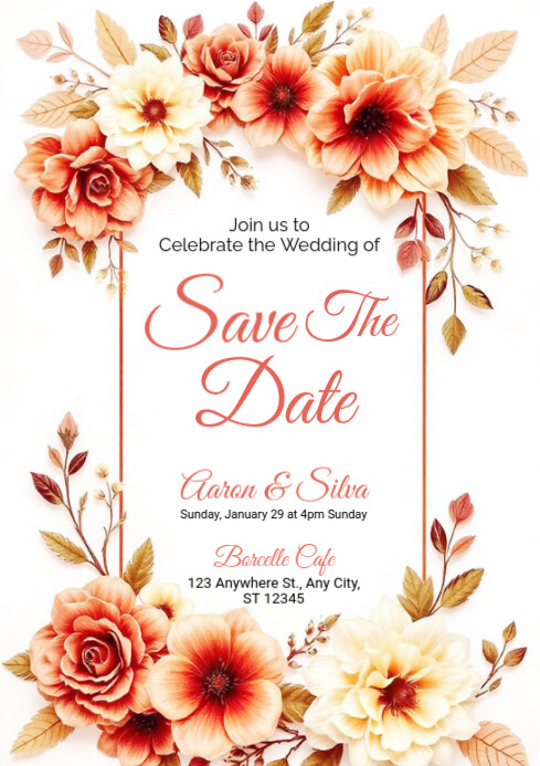 White Pastel Wedding Invitation Template A4 | PosterMyWall