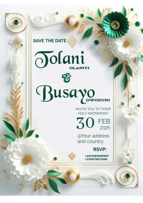 White Pastel Wedding Invite Template A4 | PosterMyWall
