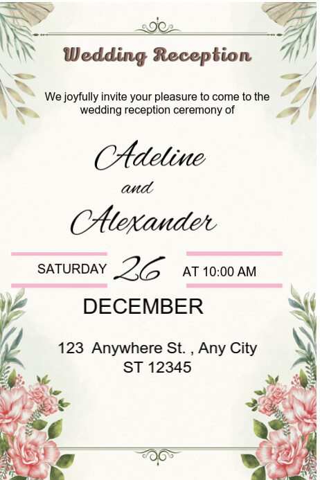 White Pastel Wedding Reception Card Invitation Poster Template ...