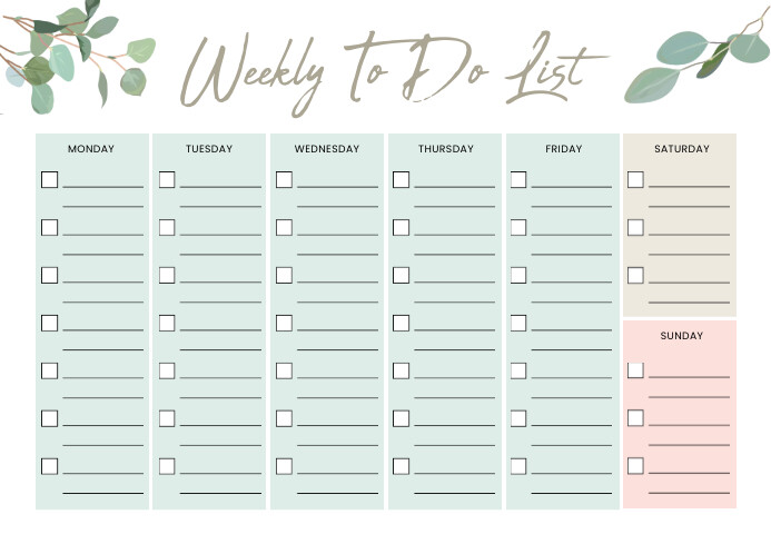 White Pastel Week To Do List Free Printable T Template | PosterMyWall