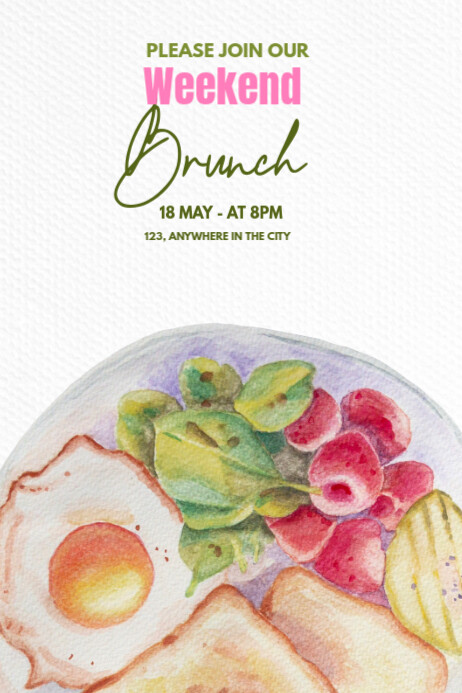 White Pastel Weekend Brunch Poster Template | PosterMyWall
