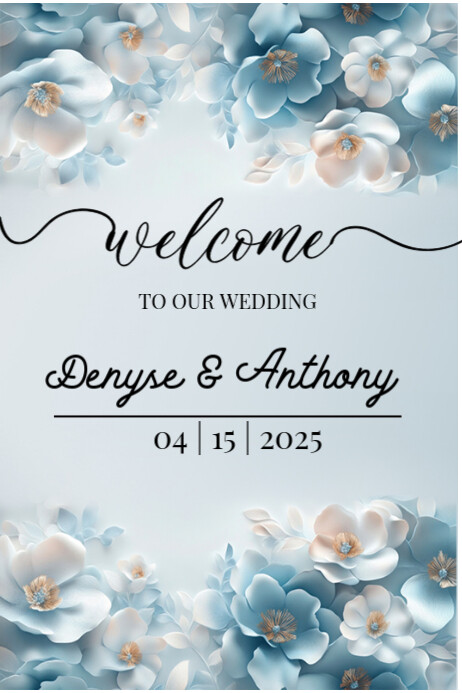 Copy of White Pastel Welcome To Wedding Blue 3d Floral Card Poster ...