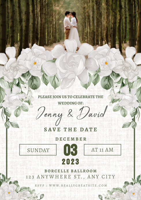 White Pastel White And Grey Simple Floral Wed Template | PosterMyWall