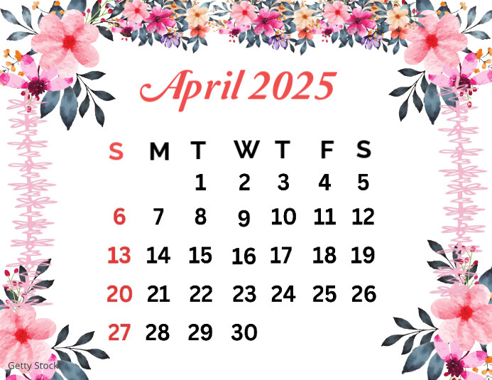 White Pastel White Floral April Calendar Design Flyer (us Letter ...