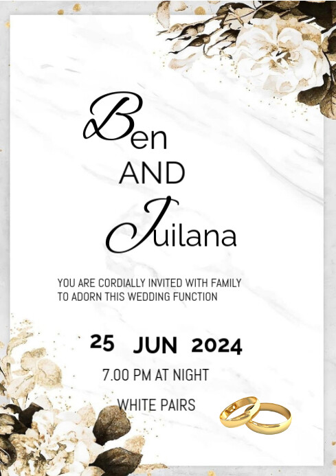 White Pastel White Wedding Card A4 Template | PosterMyWall