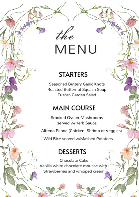 Copy of White Pastel Wildflower Menu Template A4 | PosterMyWall