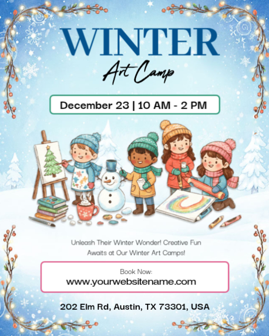 White Pastel Winter Wonderland Art Camp Flyer Template Instagram ...
