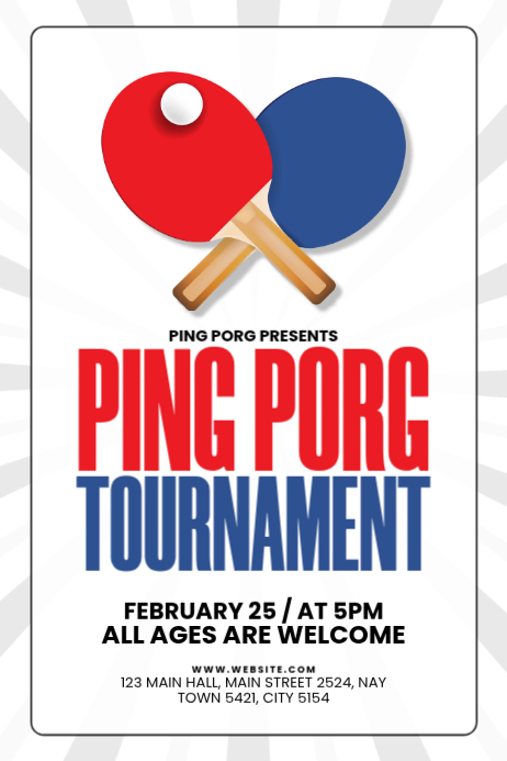 White Ping Pong Tournament Poster Template | PosterMyWall