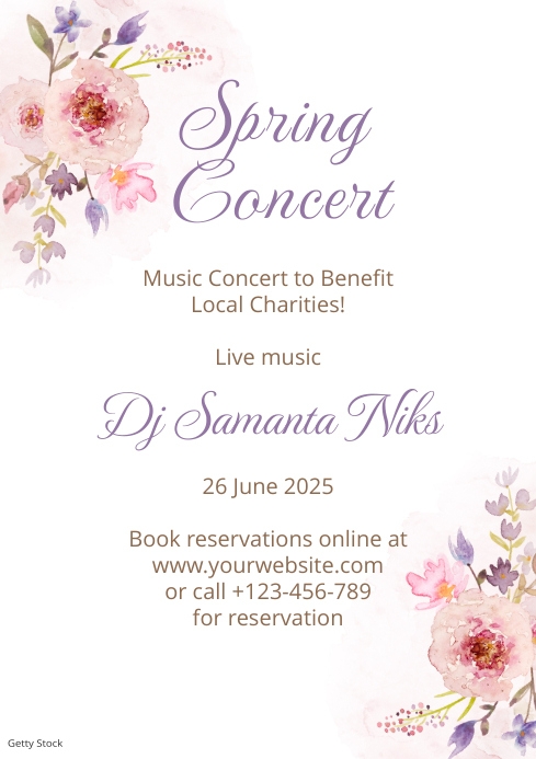 White Pink Watercolor Spring Concert Flyer Template | PosterMyWall