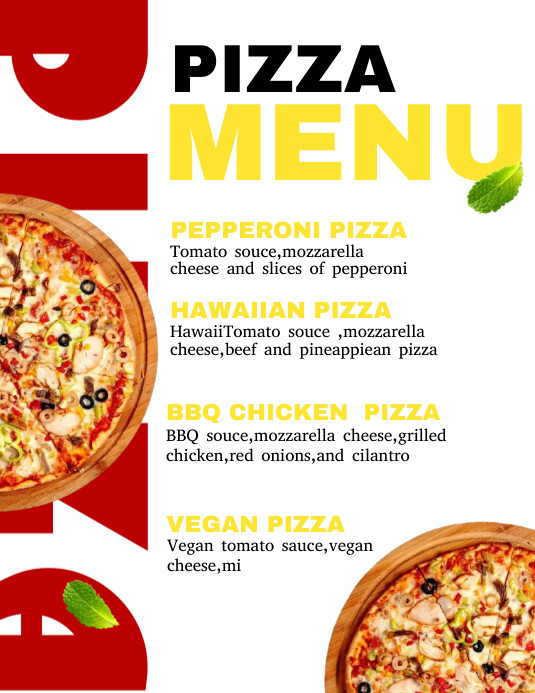 White Pizza Menu Flyer (us Letter) Templat | PosterMyWall