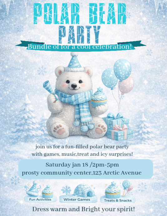 White Polar Bear Party Flyer Template | PosterMyWall